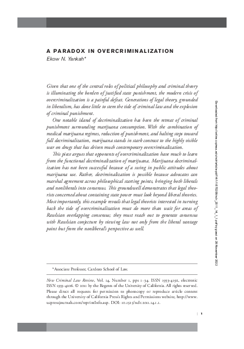 (PDF) A Paradox in Overcriminalization