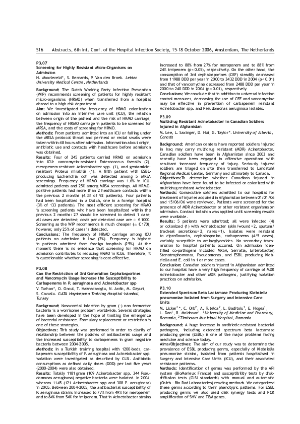 (PDF) P3.09 Multidrug Resistant Acinetobacter in Canadian Soldiers Injured in Afghanistan