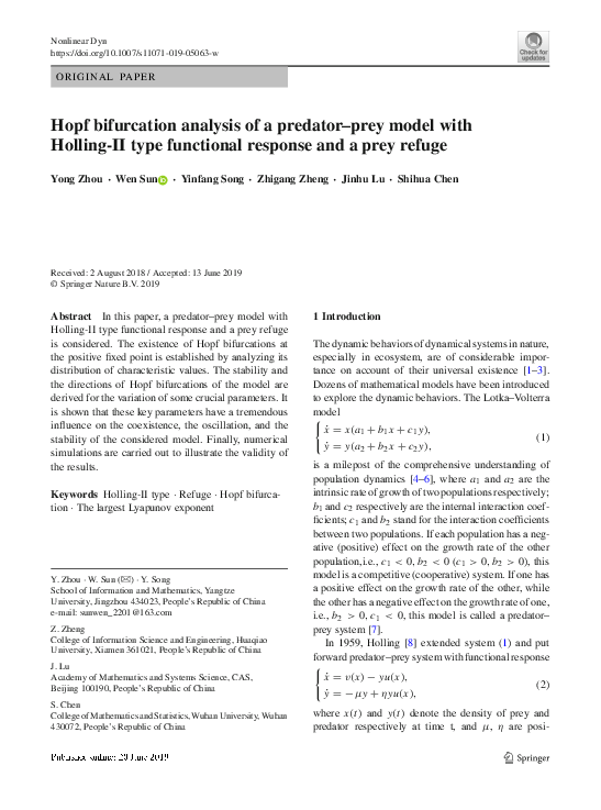(PDF) Hopf bifurcation analysis of a predator–prey model with Holling-II type functional ...