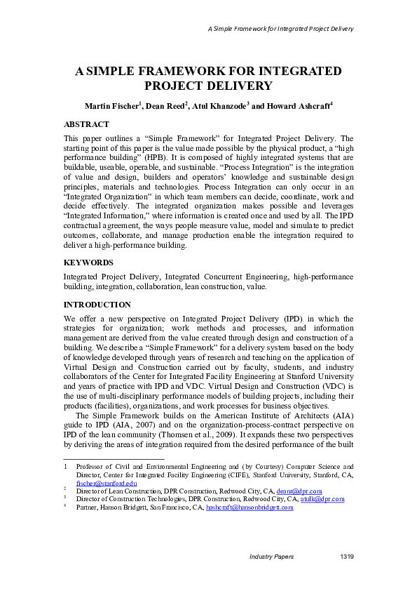 (PDF) A Simple Framework for Integrated Project Delivery