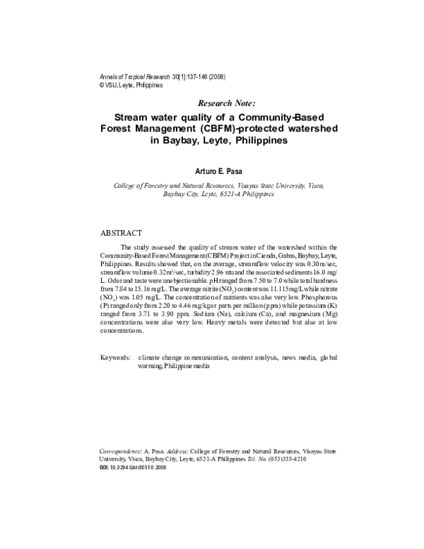 (PDF) Research Note: Stream water quality of a Community-Based Forest ...