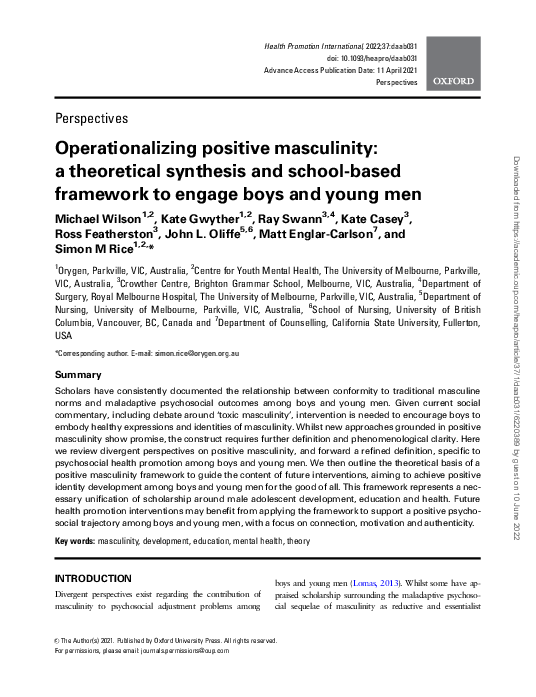 (PDF) Operationalizing positive masculinity: a theoretical synthesis ...
