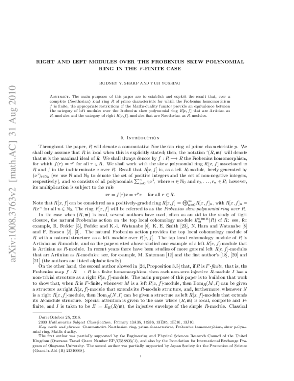 (PDF) Right and left modules over the Frobenius skew polynomial ring in ...