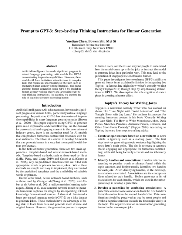 (PDF) Prompt to GPT-3: Step-by-Step Thinking Instructions for Humor ...