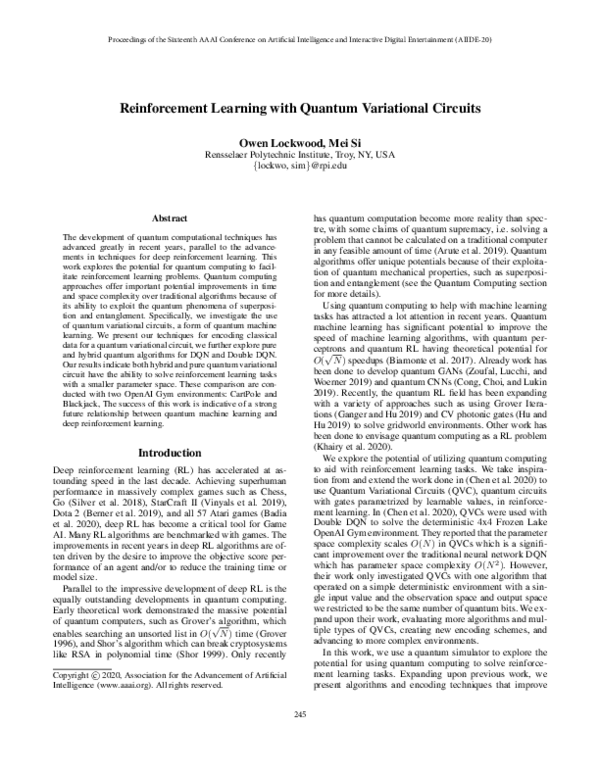 (PDF) Reinforcement Learning with Quantum Variational Circuit