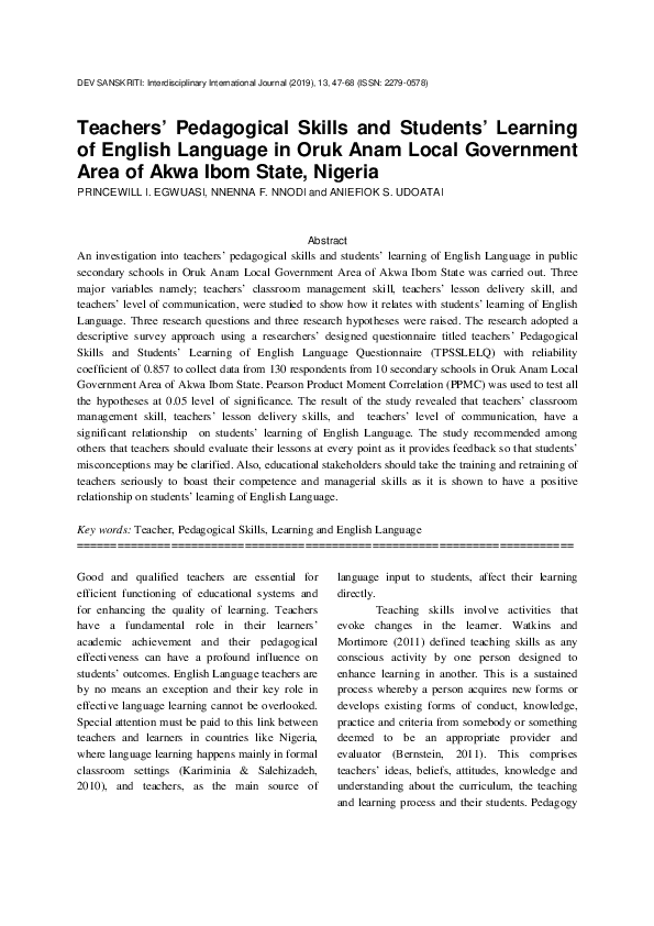 (PDF) Teachers’ Pedagogical Skills and Students’ Learning of English ...