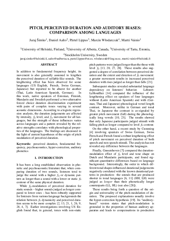 (PDF) Pitch, perceived duration and auditory biases: Comparison among ...