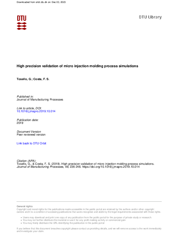 (PDF) High precision validation of micro injection molding process simulations