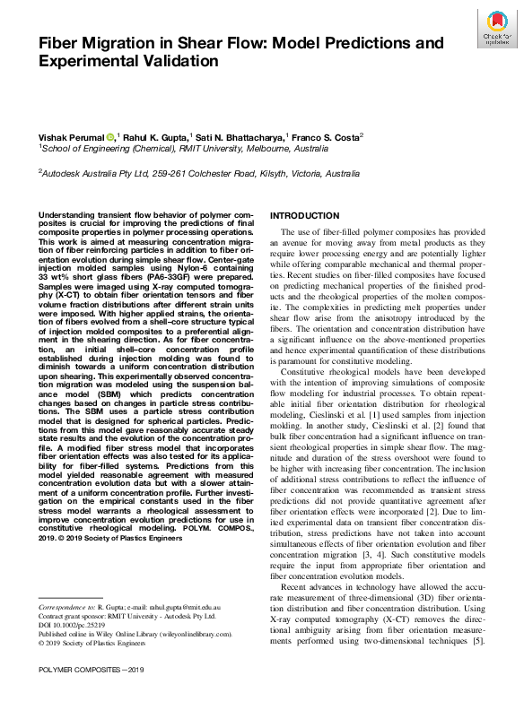 (PDF) Fiber migration in shear flow: Model predictions and experimental ...