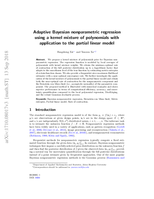 Pdf Adaptive Bayesian Nonparametric Regression Using Kernel Mixture Of Polynomials With