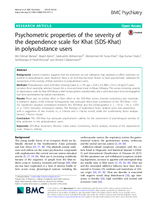 (PDF) Psychometric properties of the severity of dependence scale in ...