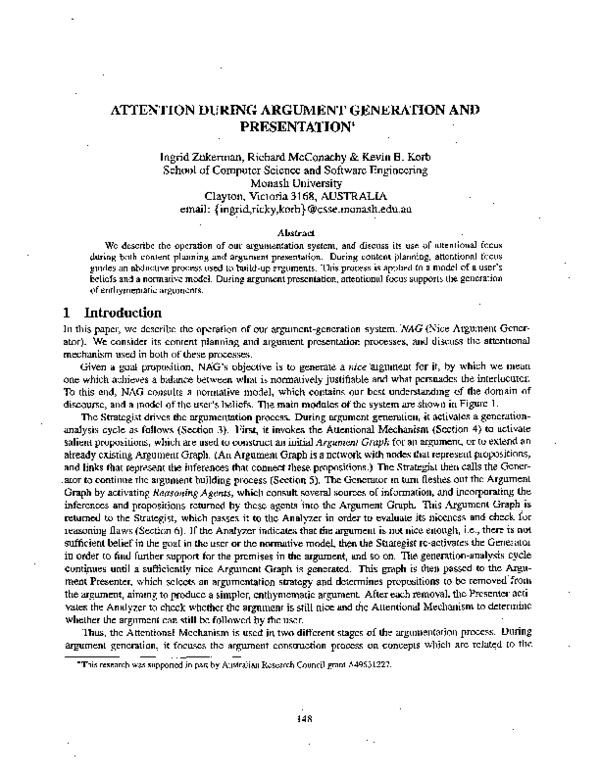(PDF) Attention During Argument Generation And Presentation