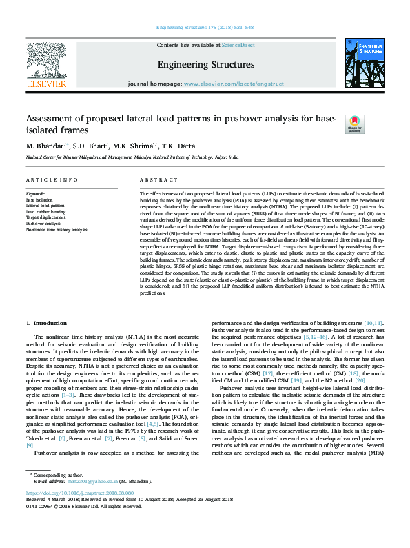 Pdf Assessment Of Proposed Lateral Load Patterns In Pushover Analysis 4299