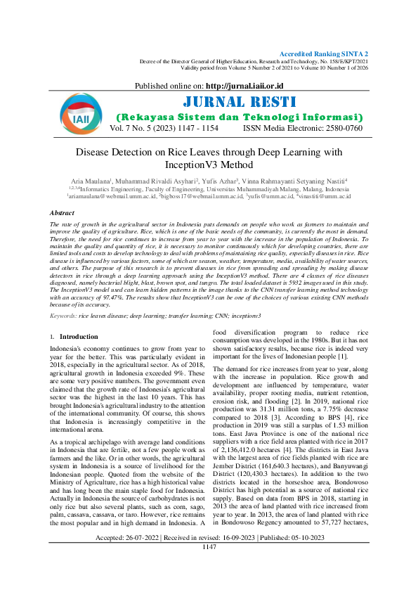 (PDF) Disease Detection on Rice Leaves through Deep Learning with ...