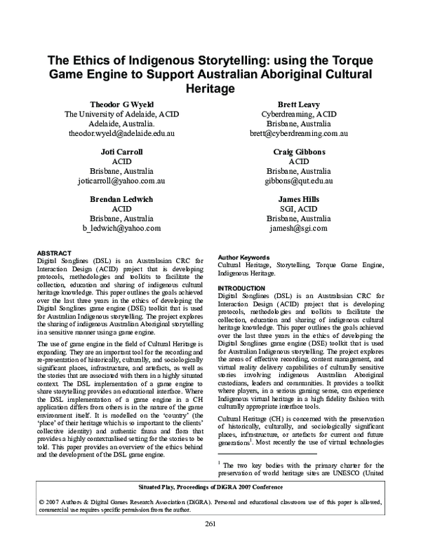 (PDF) The ethics of indigenous storytelling: using the Torque game ...