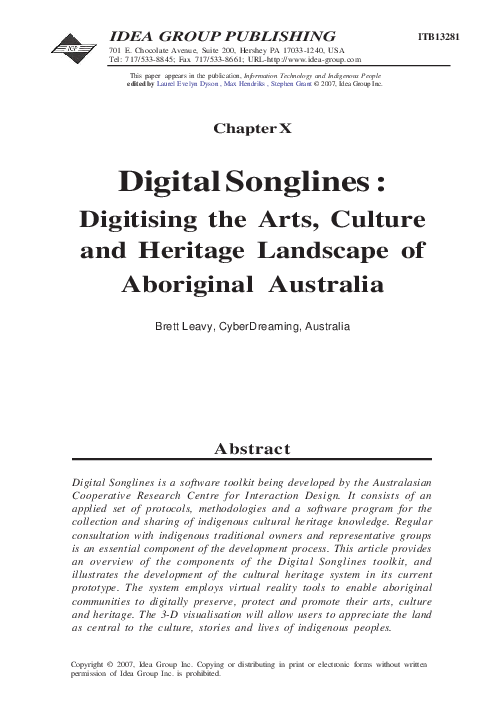 (PDF) Digital Songlines - Digitising the Arts, Culture and Heritage ...
