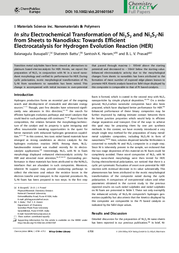 (PDF) In situ Electrochemical Transformation of Ni3S2 and Ni3S2‐Ni from ...