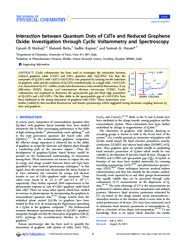 (PDF) Interaction between Quantum Dots of CdTe and Reduced Graphene Oxide: Investigation through ...