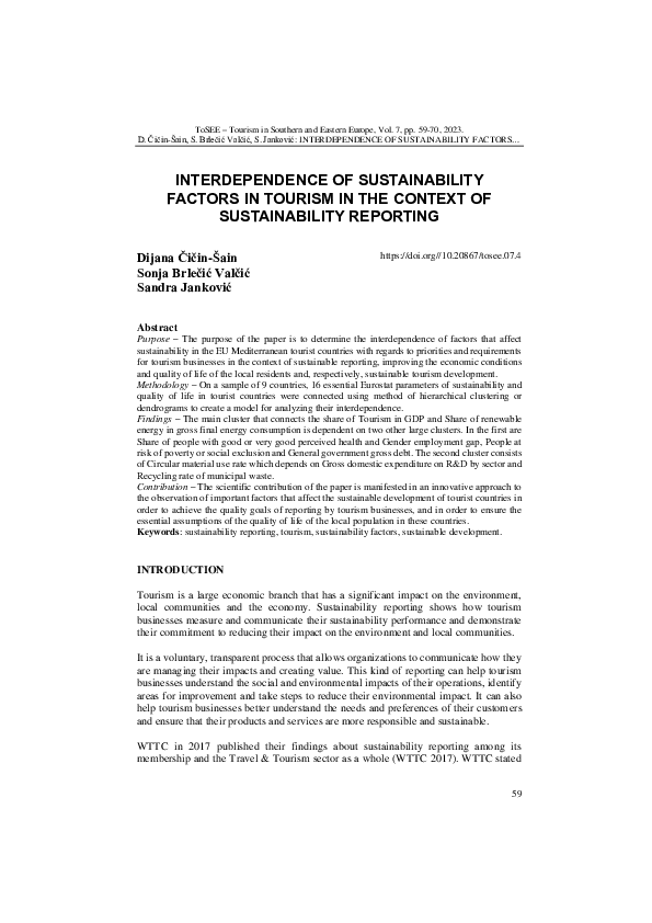 (PDF) Interdependence of Sustainability Factors in Tourism in the Context of Sustainability ...