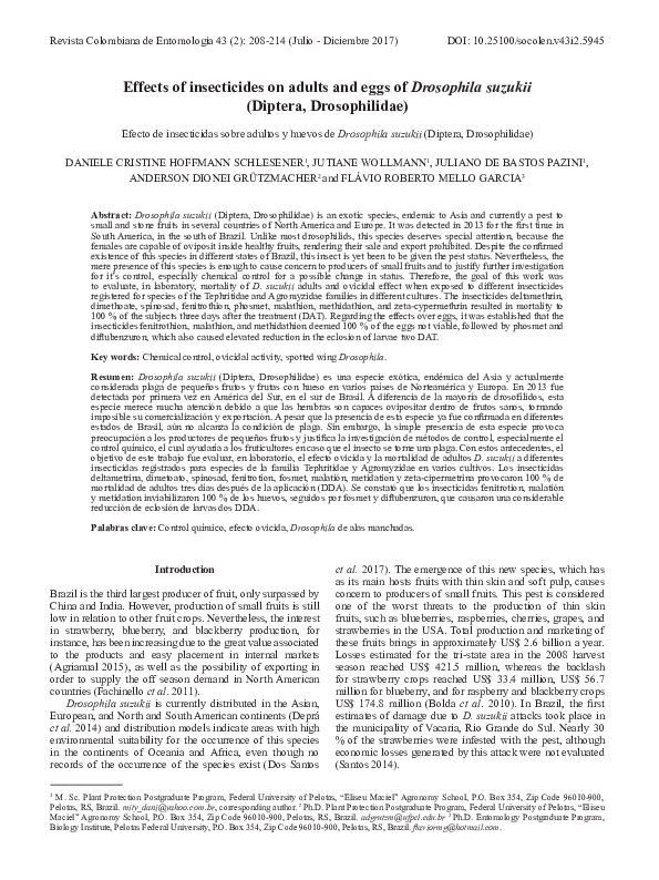 (PDF) Effects of insecticides on adults and eggs of Drosophila suzukii (Diptera, Drosophilidae)