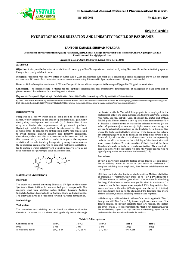 (PDF) Hydrotropic solubilization and linearity profile of apixaban