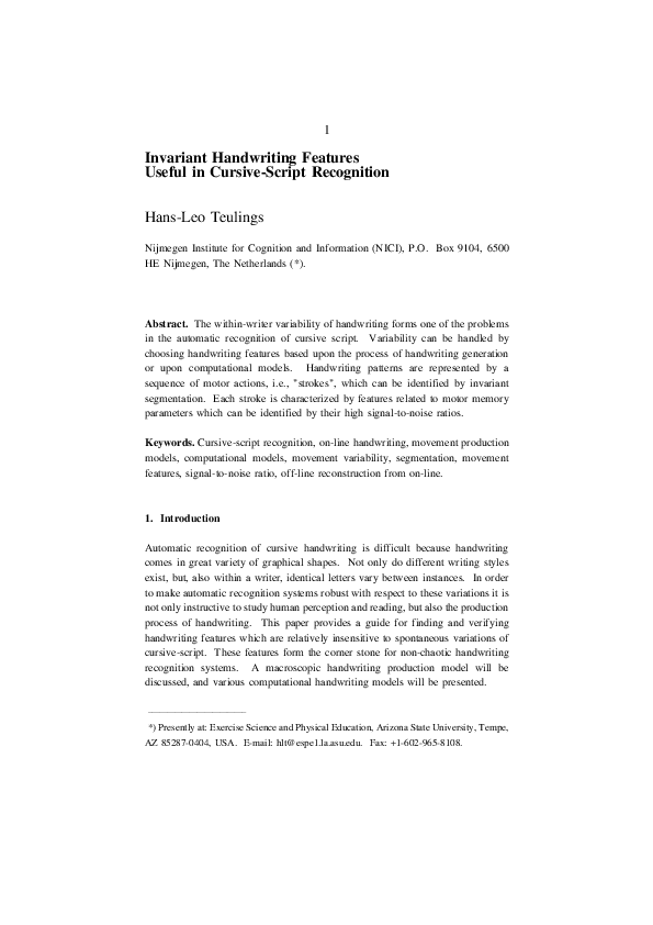 (PDF) Invariant Handwriting Features Useful in Cursive-Script Recognition