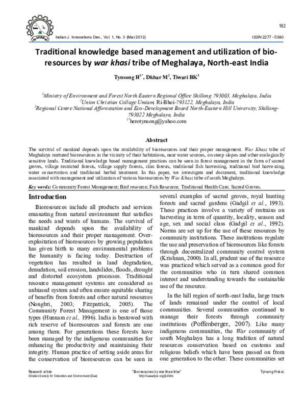 (PDF) Traditional knowledge based management and utilization of bio ...
