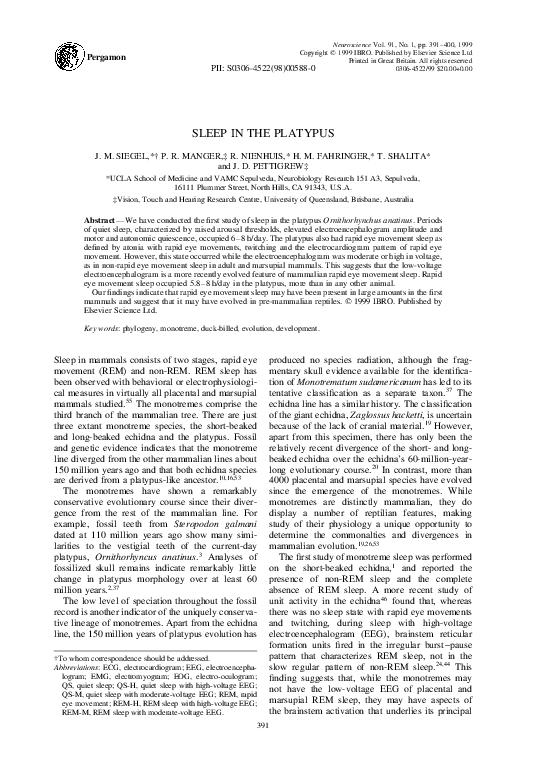 (PDF) Sleep in the platypus | Jerome Siegel - Academia.edu
