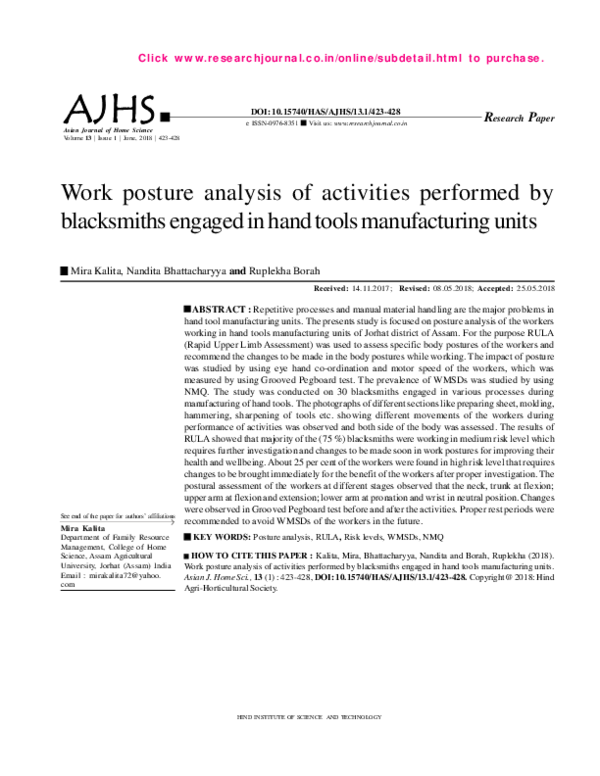 (PDF) Work posture analysis of activities performed by blacksmiths ...
