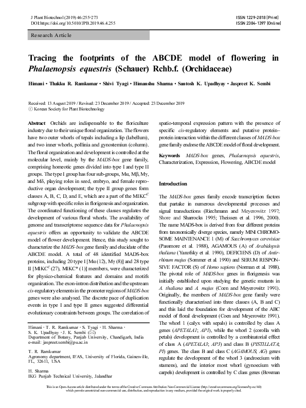 (PDF) Tracing the footprints of the ABCDE model of flowering ...