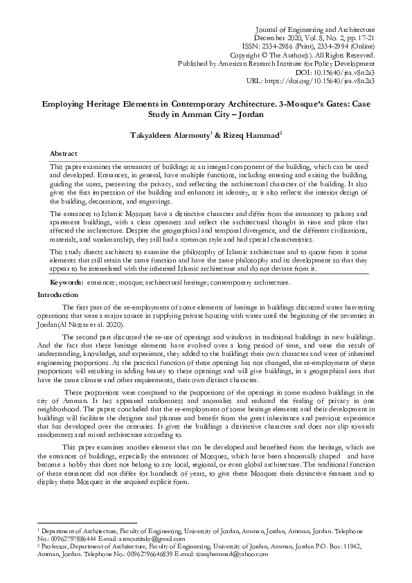 (PDF) Employing Heritage Elements in Contemporary Architecture. 3 ...