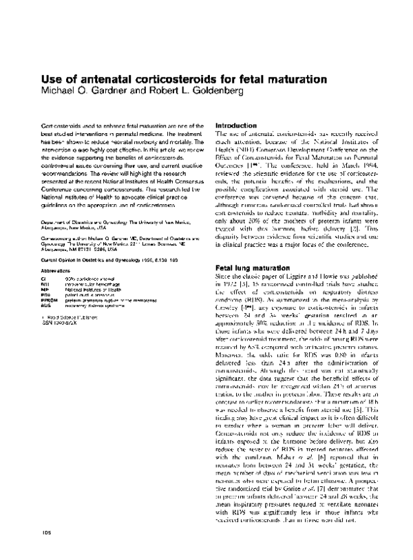 (PDF) The use of antenatal corticosteroids for fetal maturation in ...