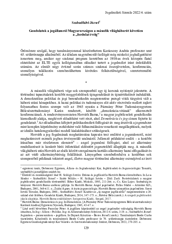 (PDF) Gondolatok a jogállamról Magyarországon a második világháborút követően a „fordulat évéig”