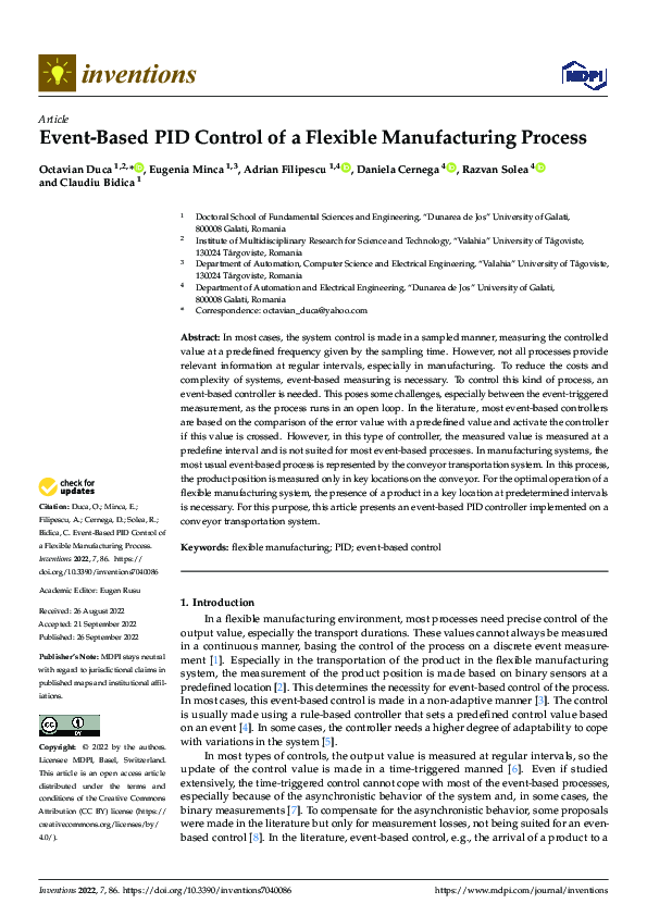 (PDF) Event-Based PID Control of a Flexible Manufacturing Process ...