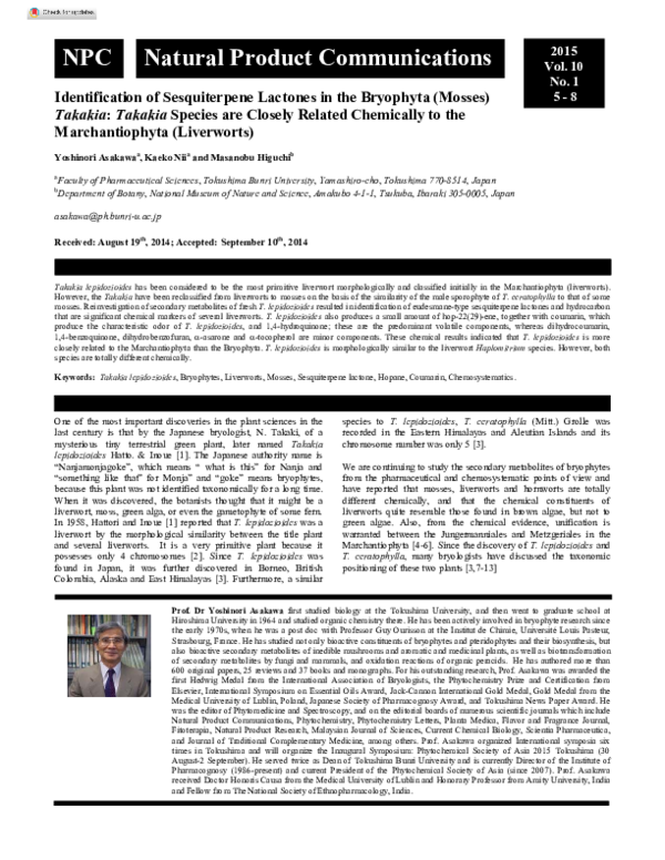(PDF) Identification of Sesquiterpene Lactones in the Bryophyta (Mosses ...