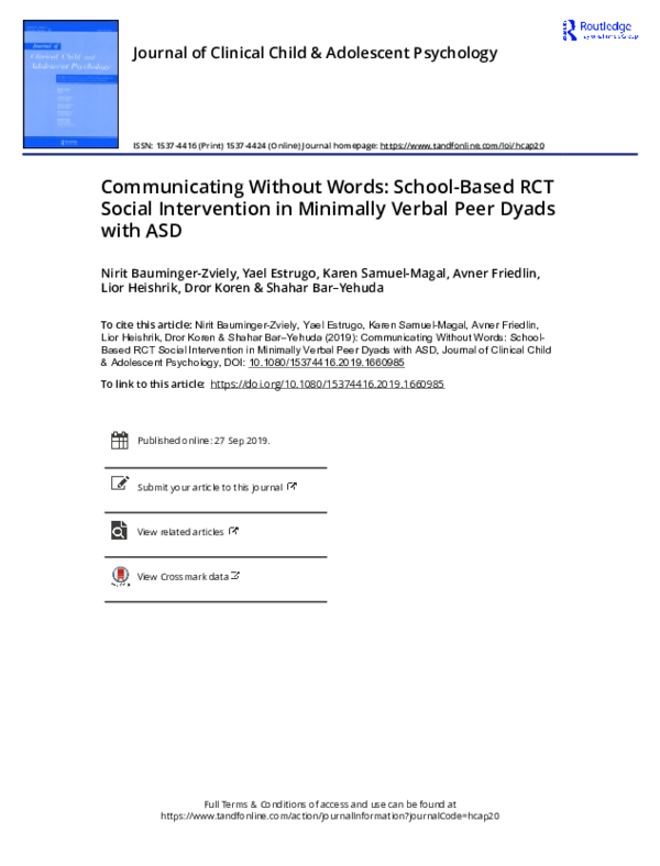 (PDF) Communicating Without Words: School-Based RCT Social Intervention in Minimally Verbal Peer ...