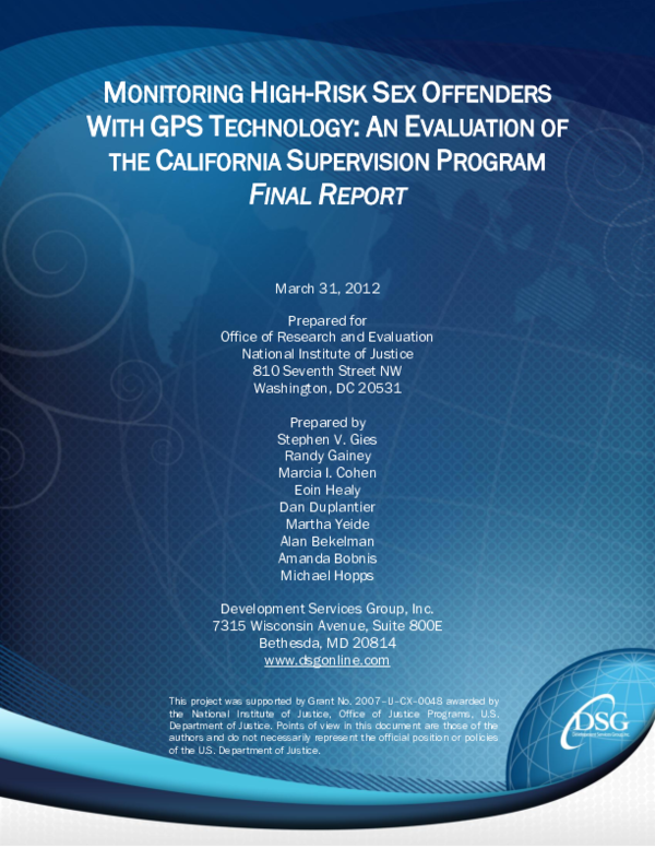 (PDF) GPS Monitoring Effectiveness for High-Risk Sex Offenders in CA