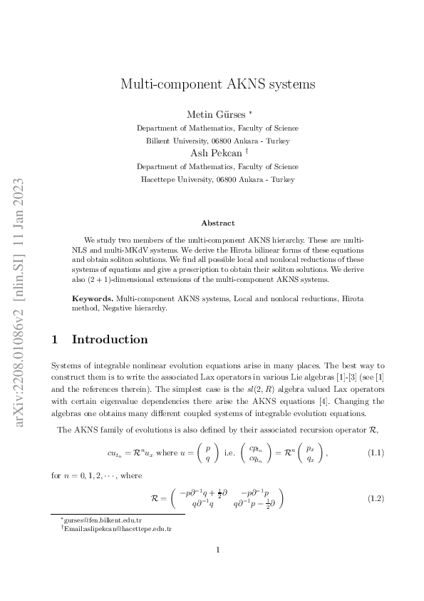 (PDF) Multi-component AKNS systems | Metin Gürses - Academia.edu