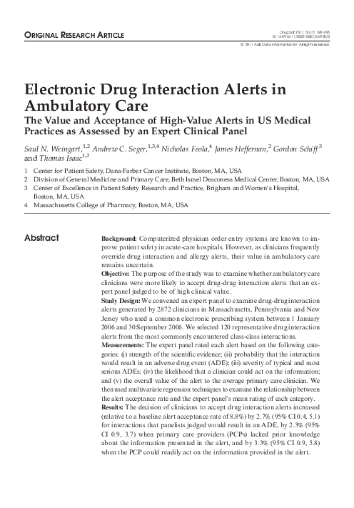(PDF) Electronic Drug Interaction Alerts in Ambulatory Care