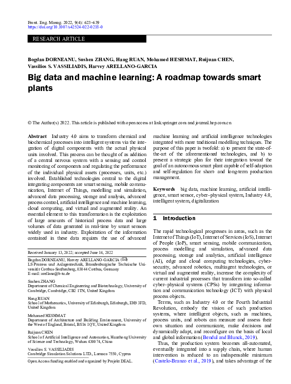 (PDF) Big data and machine learning: A roadmap towards smart plants