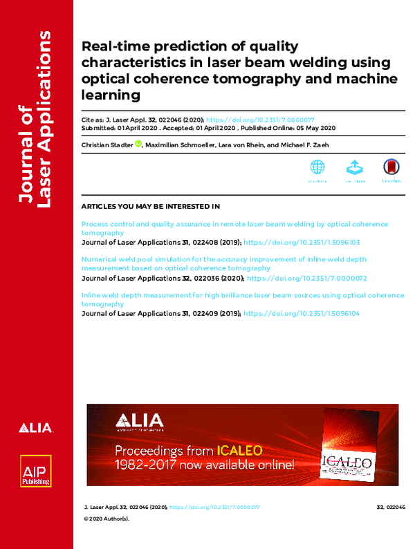 (PDF) Real-time Prediction of Quality Characteristics Based on Inline Process Data Using Machine ...