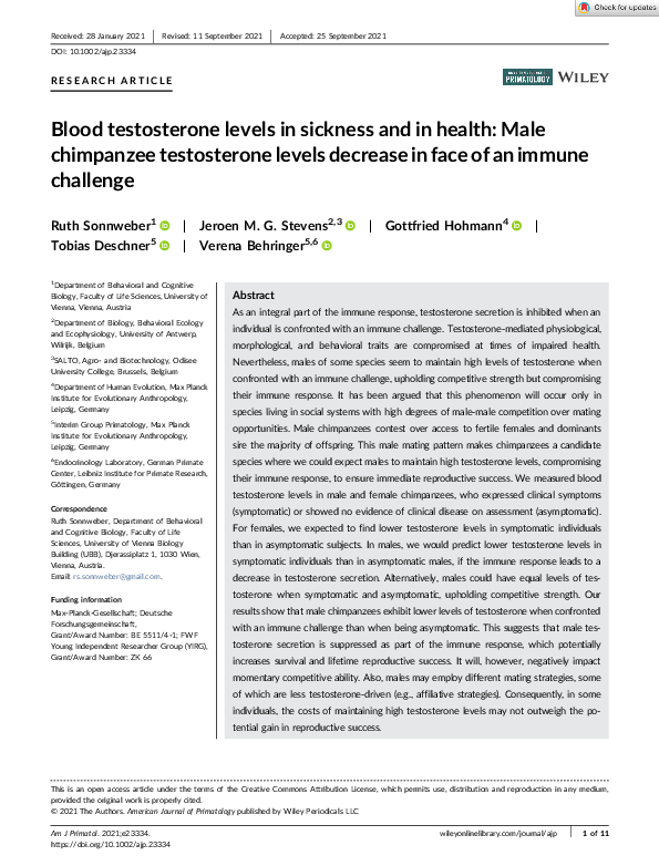 (PDF) Blood testosterone levels in sickness and in health: Male ...