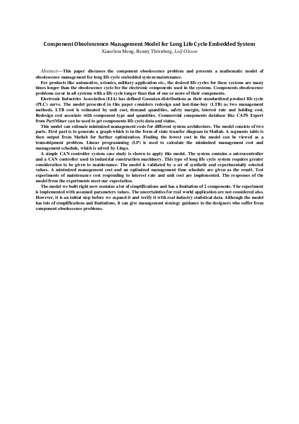 (PDF) Component obsolescence management model for long life cycle ...