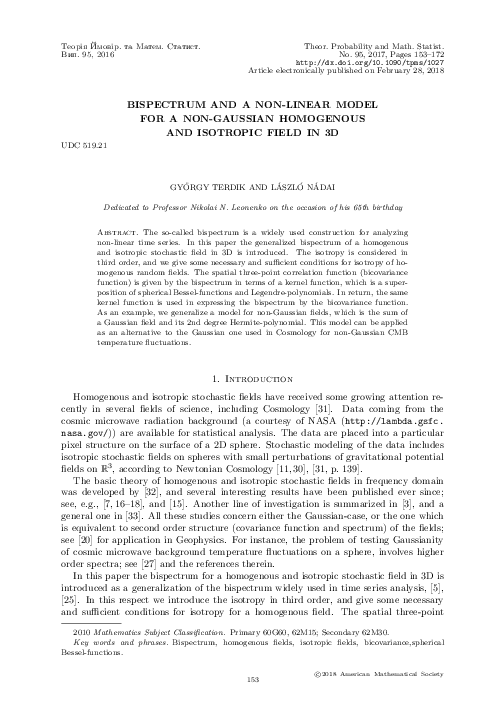 (PDF) Bispectrum and a non-linear model for a non-Gaussian homogenous ...