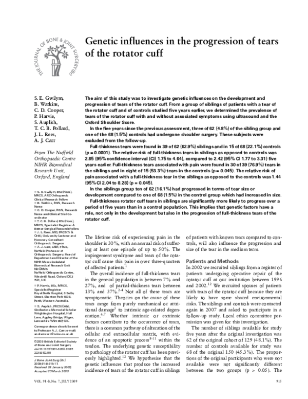 (PDF) Genetic influences in the progression of tears of the rotator cuff