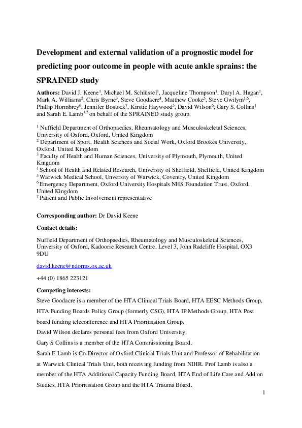 (PDF) Development and external validation of a prognostic model for predicting poor outcome in ...