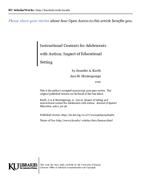 (PDF) Impact of Setting and Instructional Context for Adolescents With ...