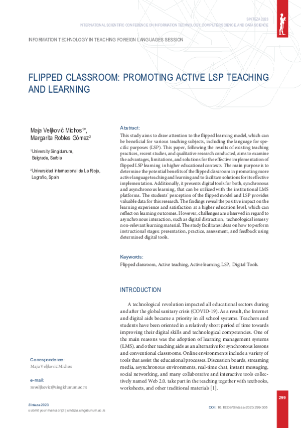 (PDF) Flipped Classroom: Promoting Active LSP Teaching and Learning
