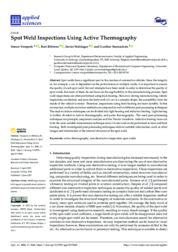 (PDF) Spot Weld Inspections Using Active Thermography