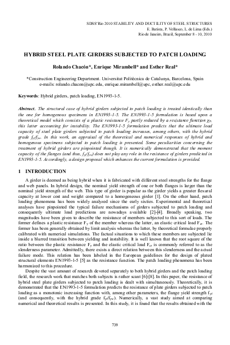 (PDF) Hybrid steel plate girders subjected to patch loading